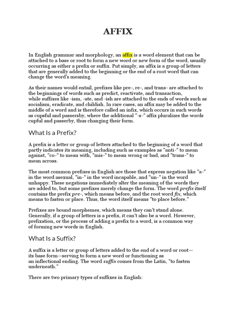 Affix: What Is A Prefix? | PDF | Word | Linguistics