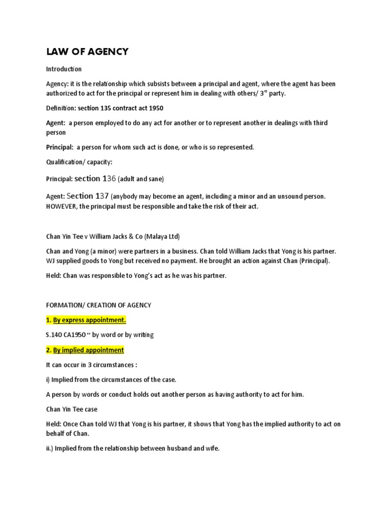 Law of Agency | PDF | Law Of Agency | Private Law