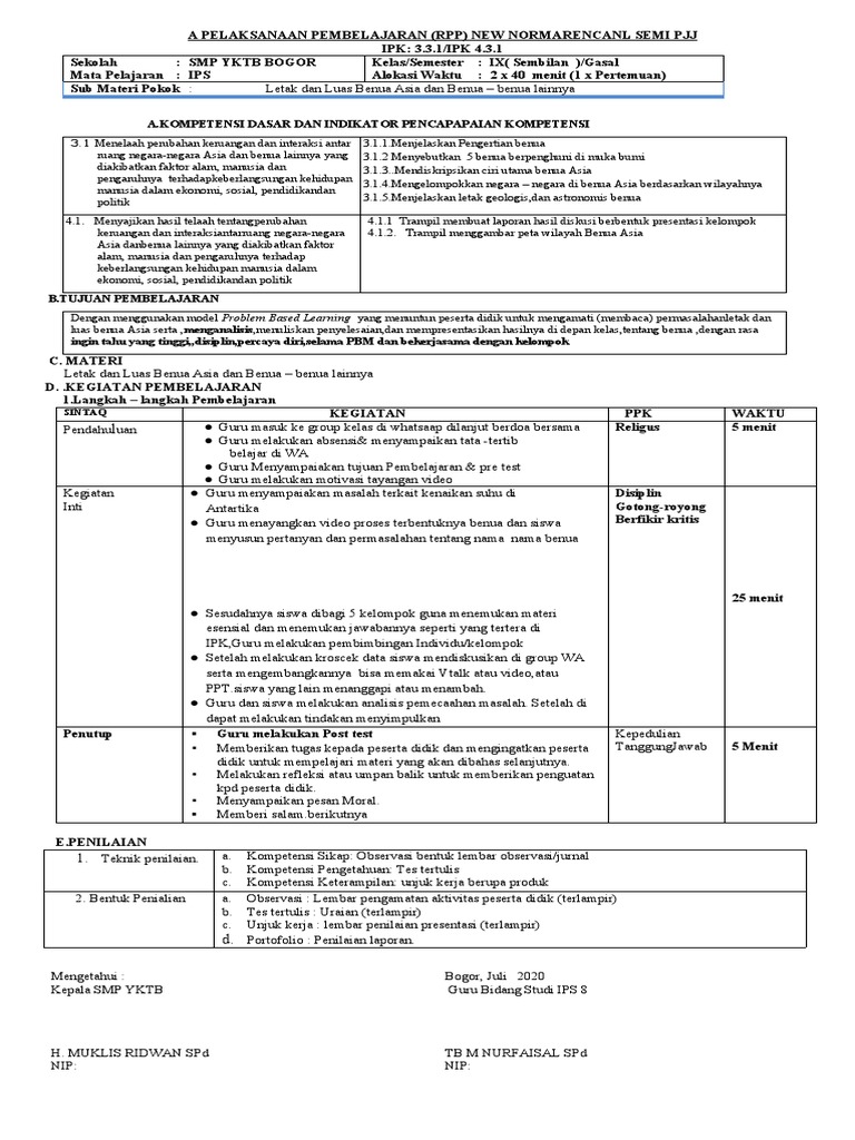 RPP Kelas 9 Daring | PDF