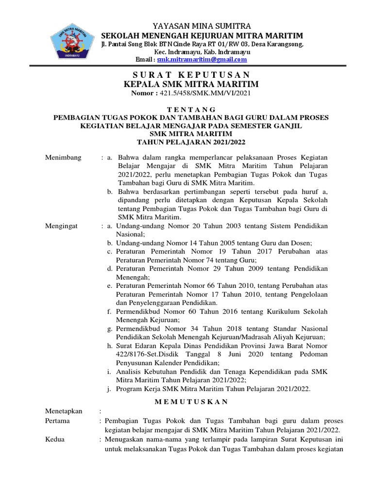 SK Beban Mengajar 2021-2022 | PDF | Sains & Matematika