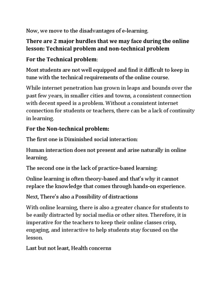 Disadvantages of Online Learning | PDF