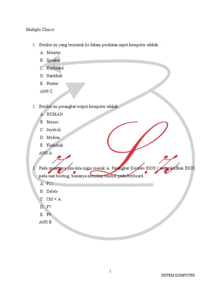 Soal Ujian Sistem Komputer Pdf