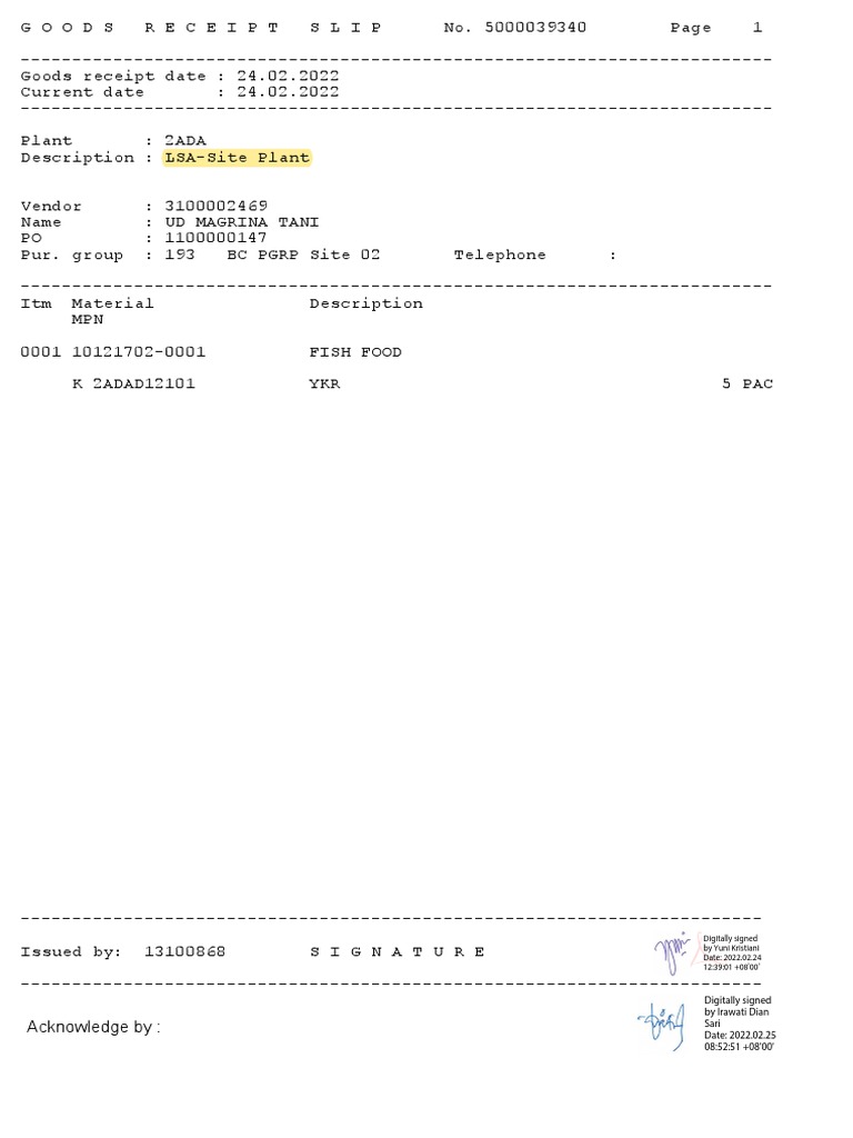 Goods Receipt for Fish Food | PDF | Business | Trade