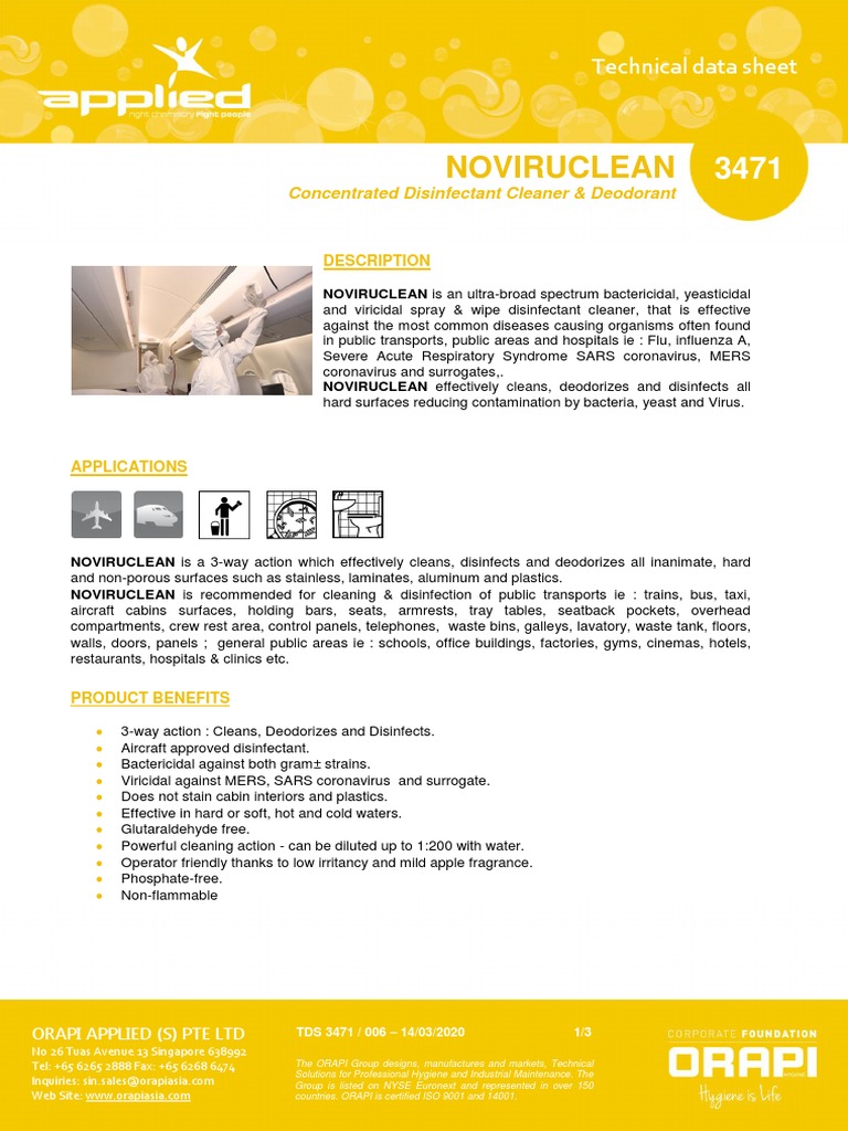 A-3471 (Noviruclean) - TDS - 14mar2020 | PDF | Disinfectant | Water