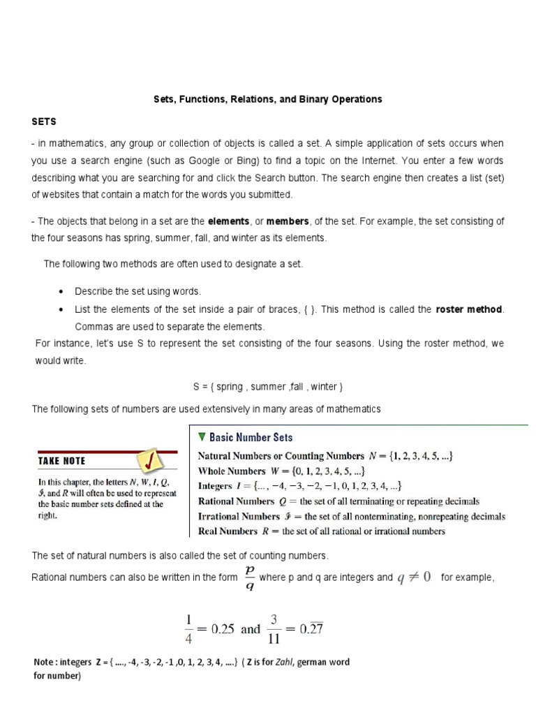 Sets, Functions, Relations, and Binary Operations | PDF | Set (Mathematics) | Function (Mathematics)