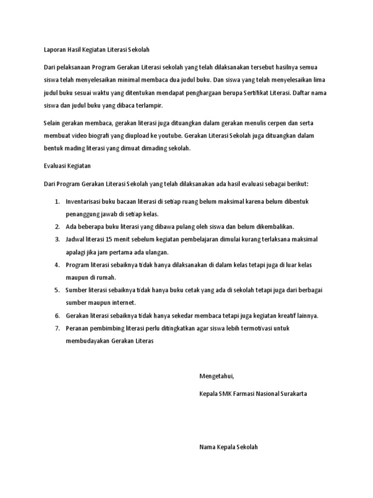 Contoh Laporan Literasi | PDF