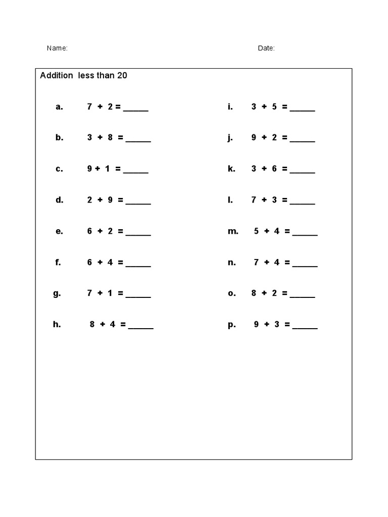Addition Less Than 20 | PDF | Teaching Methods & Materials