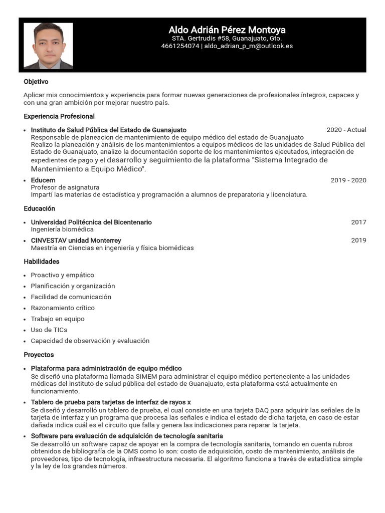 CV - Aldo Adrían Pérez Montoya | PDF | Planificación | Software