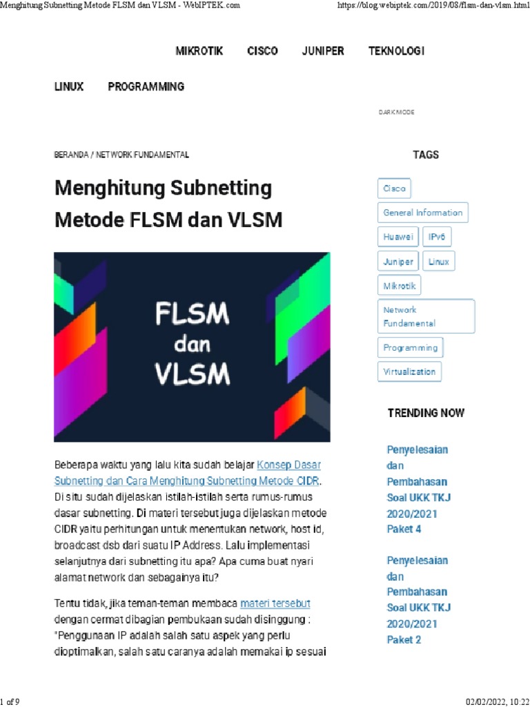 Menghitung Subnetting Metode FLSM Dan VLSM | PDF