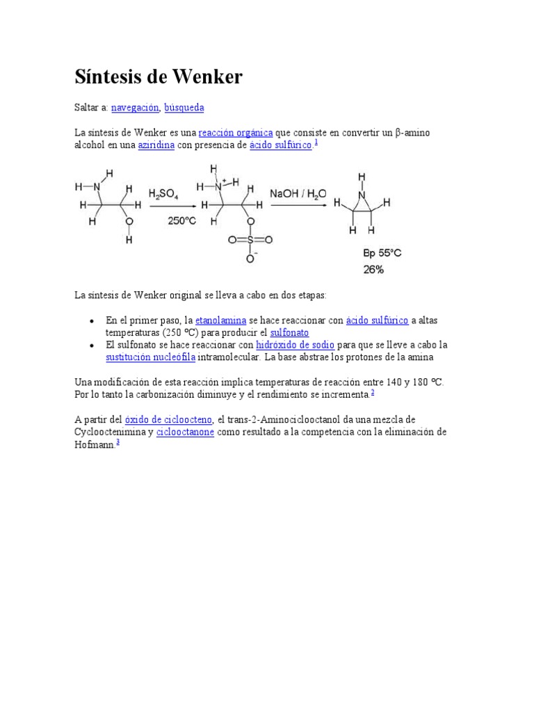 Síntesis de Wenker | PDF | Sustancias químicas | Compuestos orgánicos