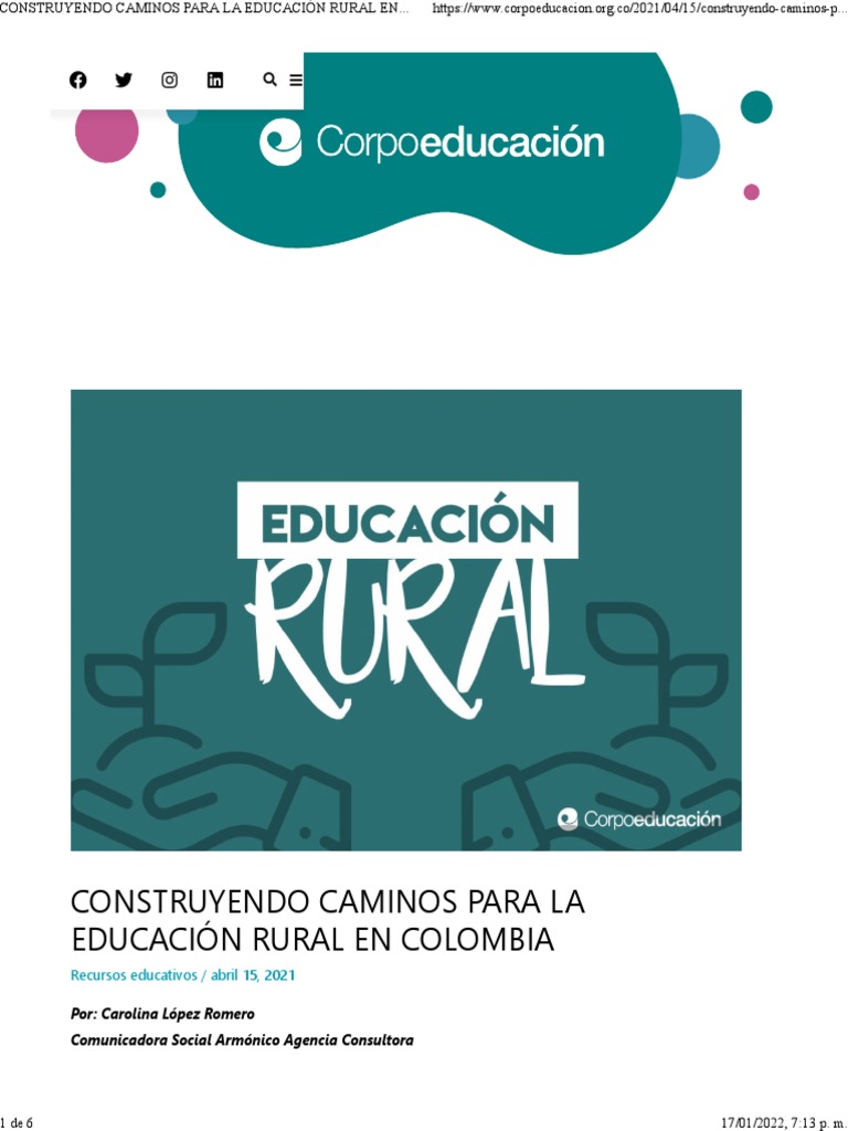 CONSTRUYENDO CAMINOS PARA LA EDUCACIÓN RURAL EN COLOMBIA ...