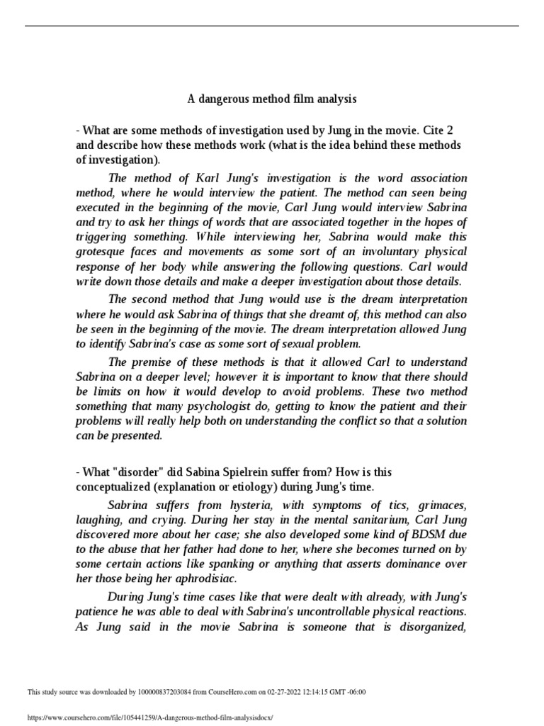 A Dangerous Method Film Analysis | PDF | Carl Jung | Sigmund Freud