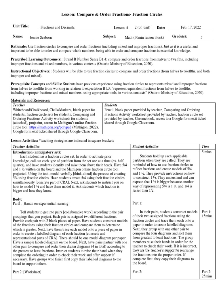 Jennie Seaborn Cra Lesson Plan | PDF | Learning | Educational Assessment