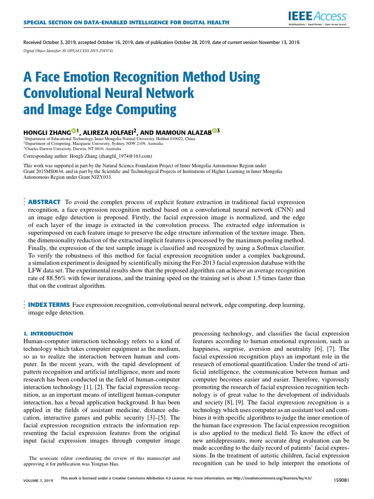 A Face Emotion Recognition Method Using Convolutional Neural Network and Image Edge Computing ...