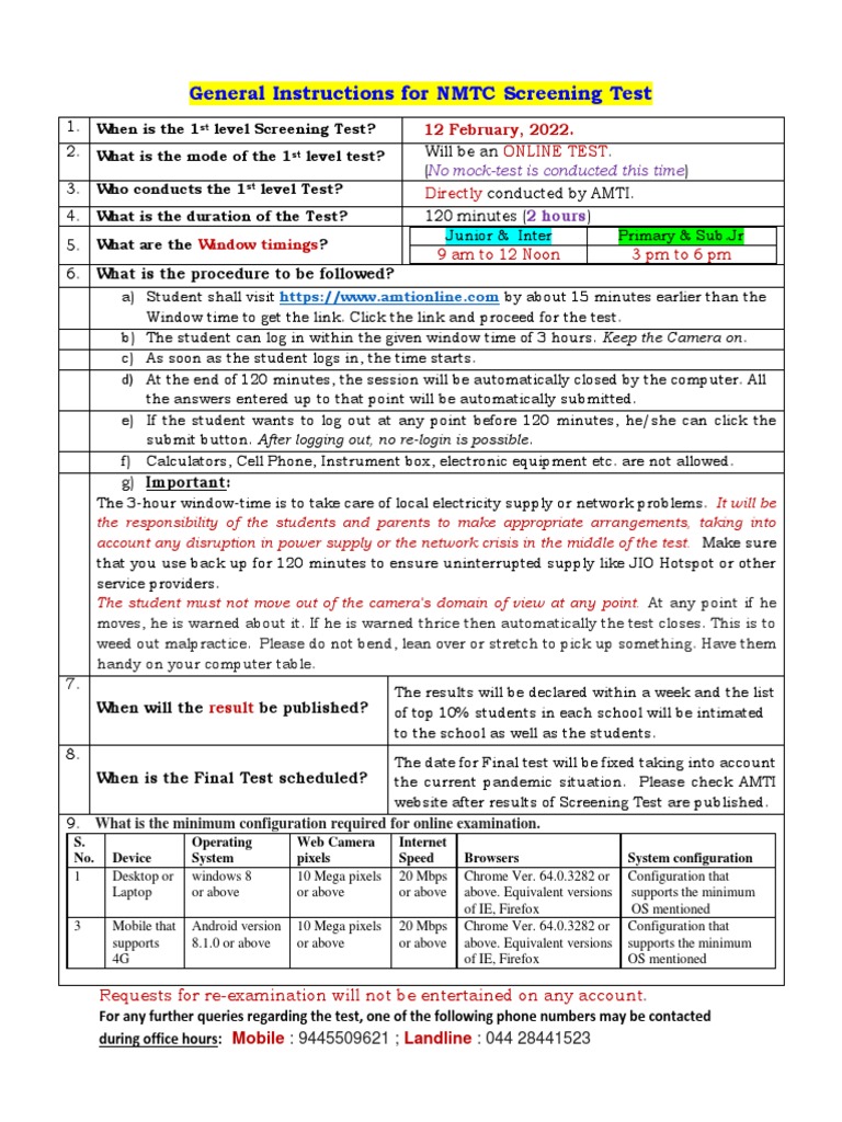 General Instructions and Special Instructions for Students Taking the ...