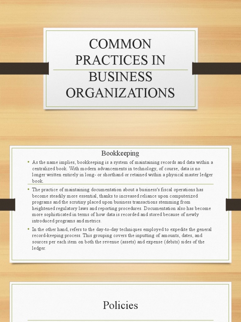Business Organization Best Practices | PDF | Marketing | Bookkeeping