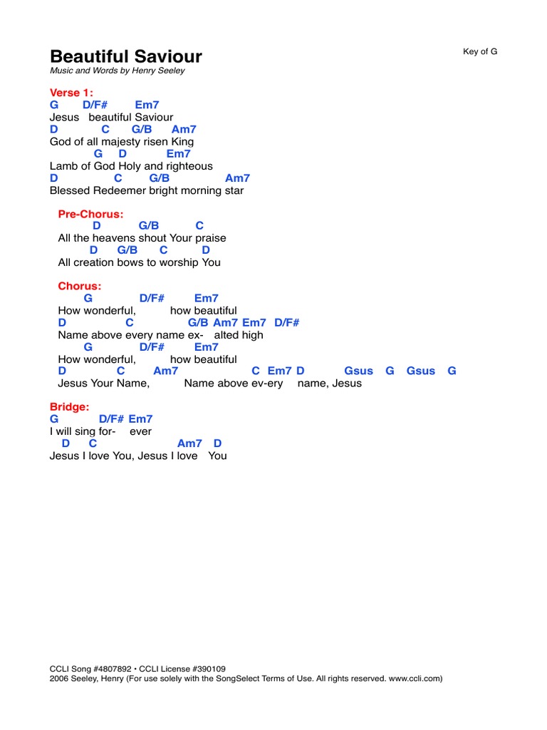 Beautiful Saviour: G D/F# Em7 D C G/B Am7 G D Em7 D C G/B Am7 | PDF