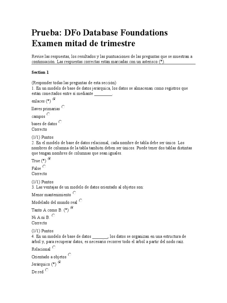 Prueba DFo Database Foundations Examen Mitad de Trimestre | PDF | Bases de datos | Base de datos ...
