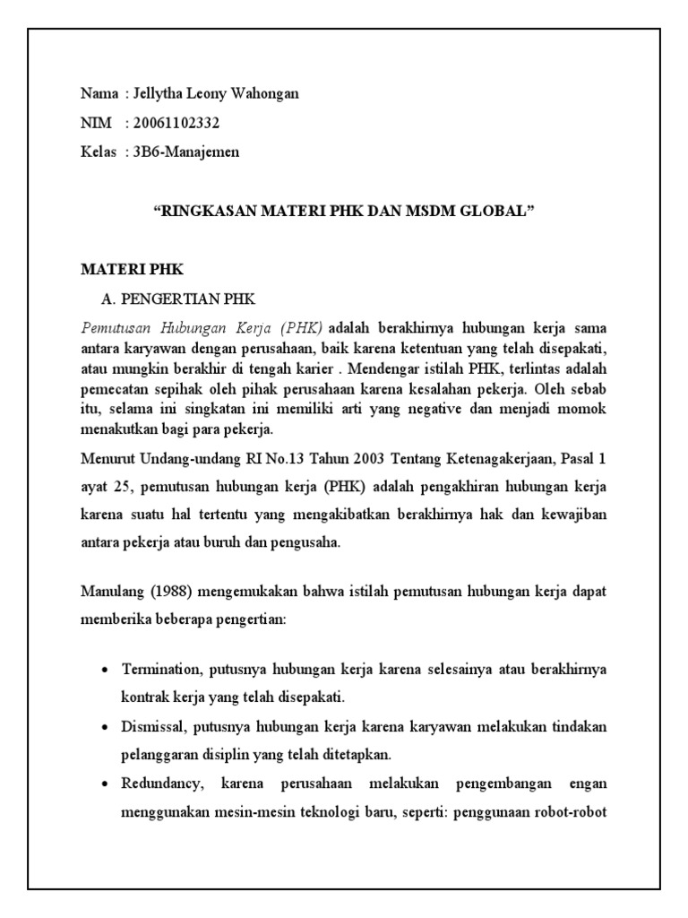 Tugas MSDM PHK Dan MSDM Global | PDF
