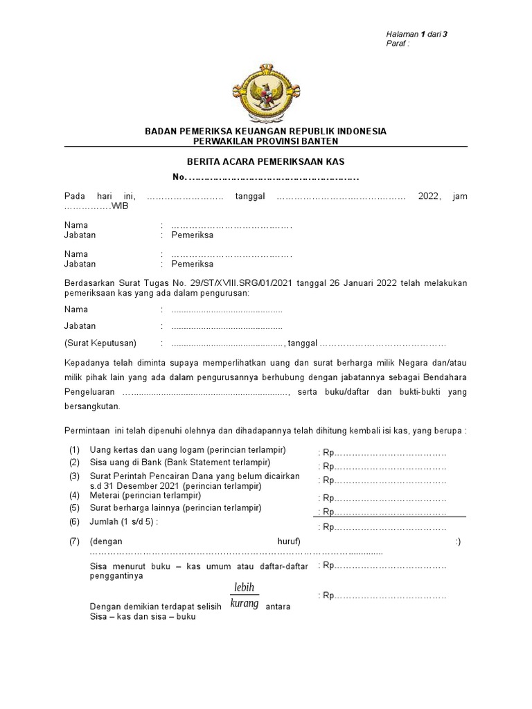 BA Pemeriksaan Kas | PDF | Pengelolaan Keuangan & Uang