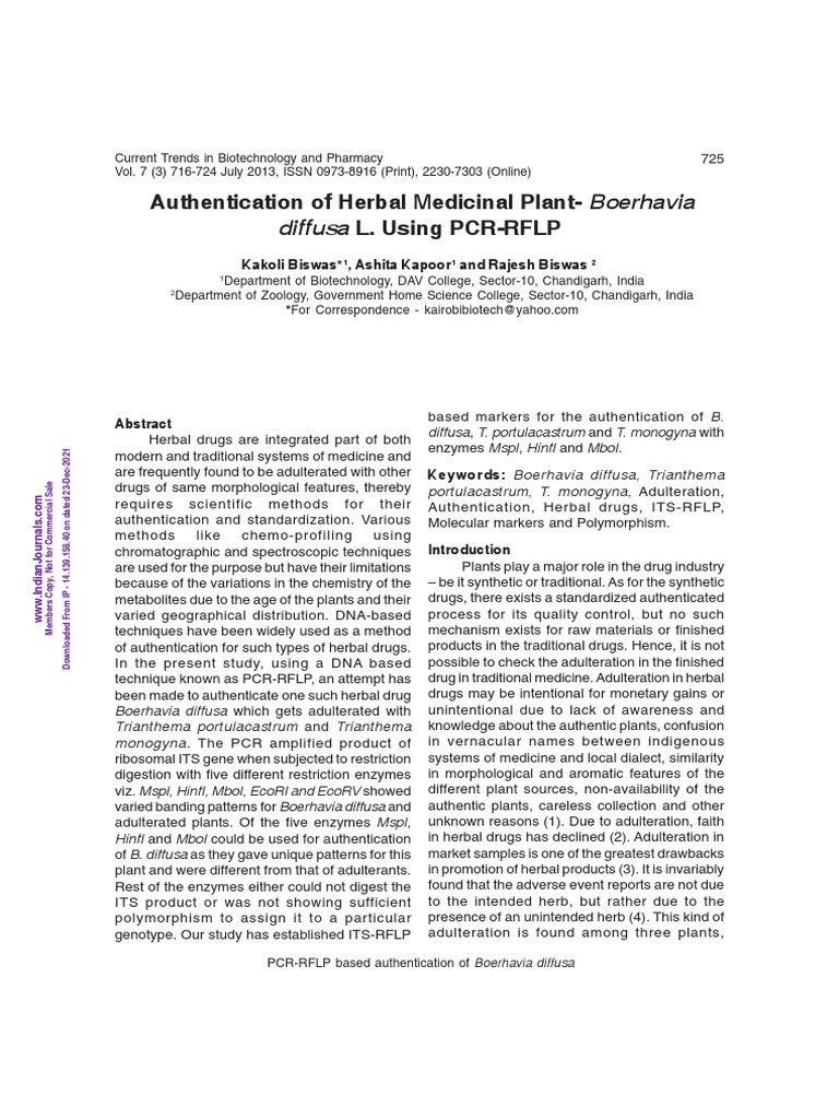 Authentication of Herbal Medicine | PDF | Polymerase Chain Reaction ...