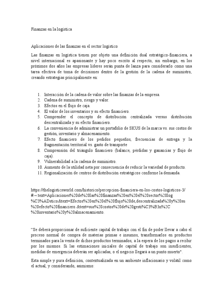 Finanzas en la logística y su impacto | PDF | Logística | Economias