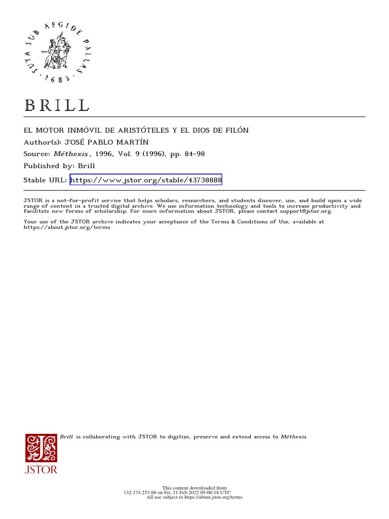 El Motor Inmovil de Aristoteles y El Dios de Filón JP Martin | PDF ...