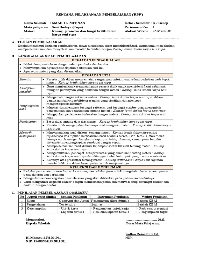 RPP 4 - Konsep, Prosedur Dan Fungsi Kritik Dalam Karya Seni Rupa | PDF | Seni