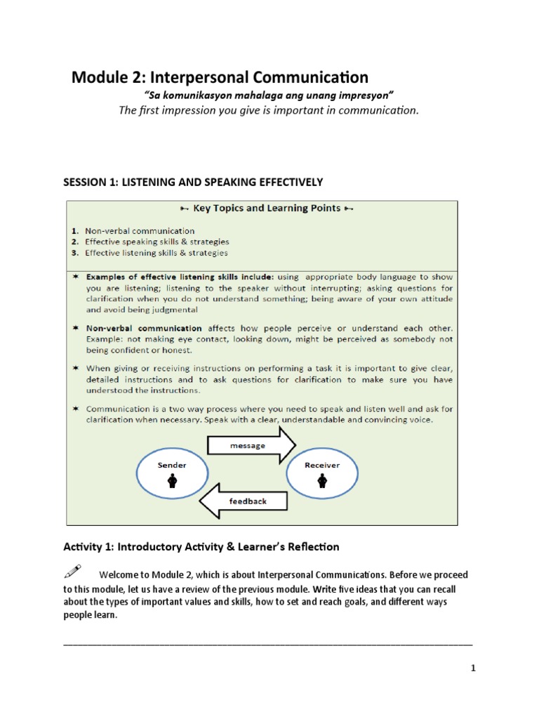Module 2: Interpersonal Communication: The First Impression You Give Is Important in ...
