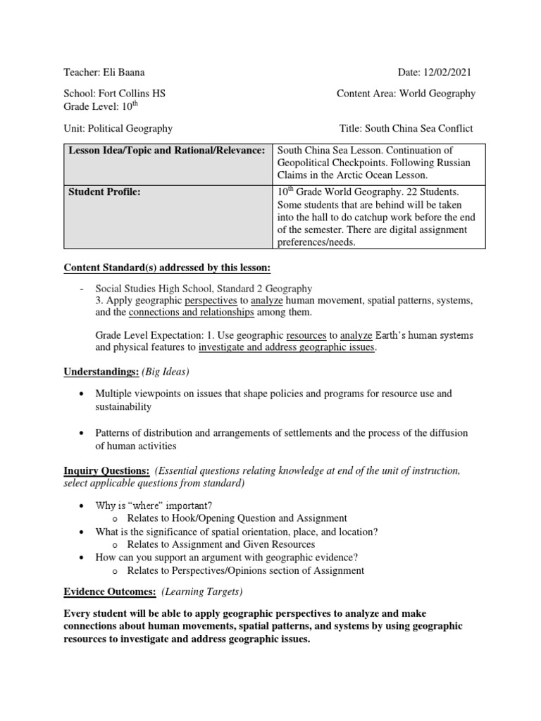 Lesson Plan Geography Scs 12 02 2021 1 | PDF | Geography | Communication