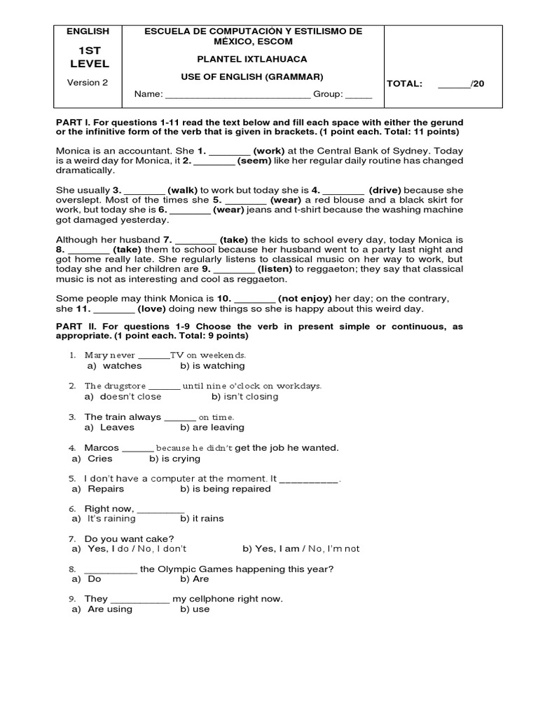 A1 English Grammar Exercises | PDF