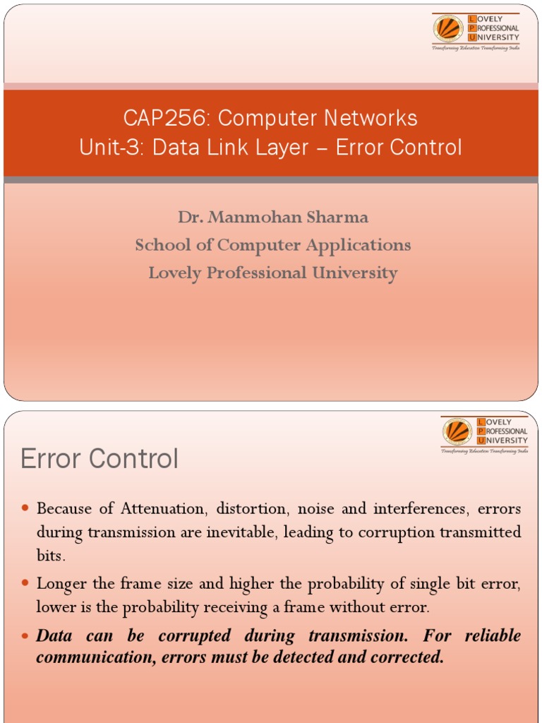 CAP256 Computer Networks Unit 3 Data Link Layer Error Control 