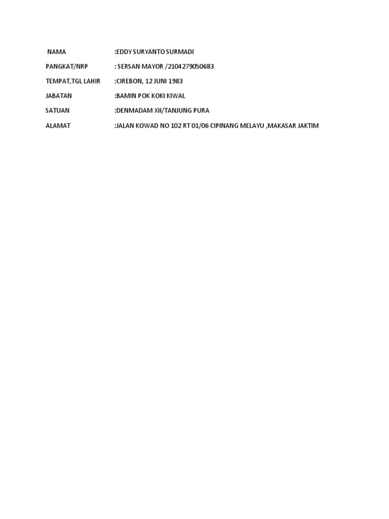 Data Diri Eddy Suryanto S | PDF