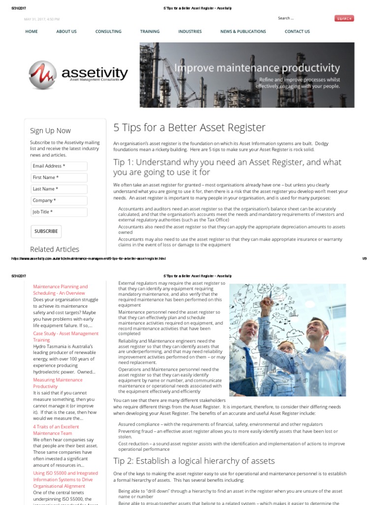 Five Tips For A Better Asset Register - Assetivity | PDF | Depreciation ...