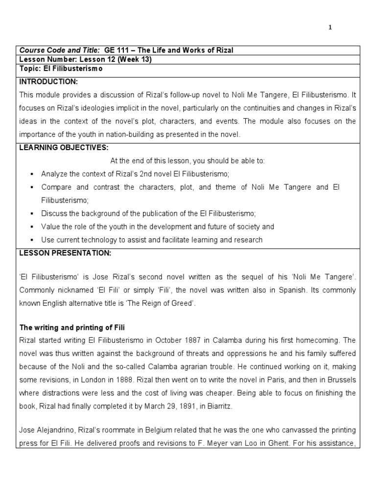 Lesson 12 Week 13 El Filibusterismo by CSD | PDF | Philippines