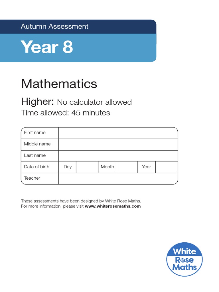 Year 8 - Higher - Autumn 2019 | PDF | Mathematics