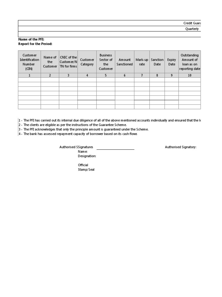 Name of The PFI: Report For The Period | PDF | Loans | Sole Proprietorship
