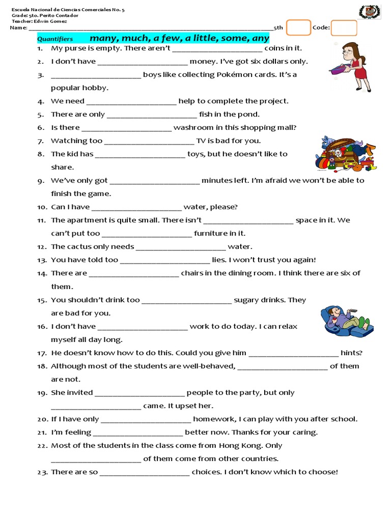 Worksheet QUANTIFIERS September 28 - 2021 | PDF