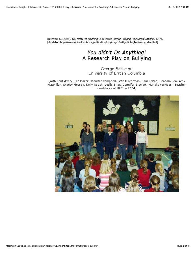 Research Play on Bullying Dynamics | PDF | Bullying | Cognition