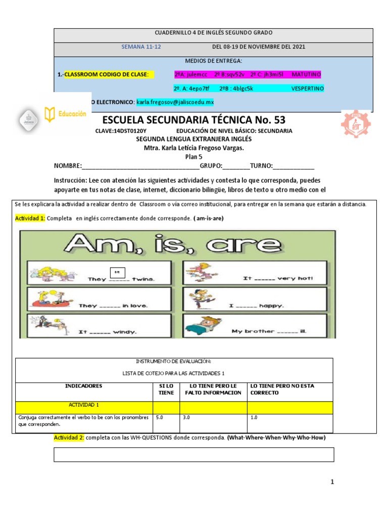 Cuadernillo de Inglés 2° Grado - Semana 11-12 | PDF | Lingüística ...