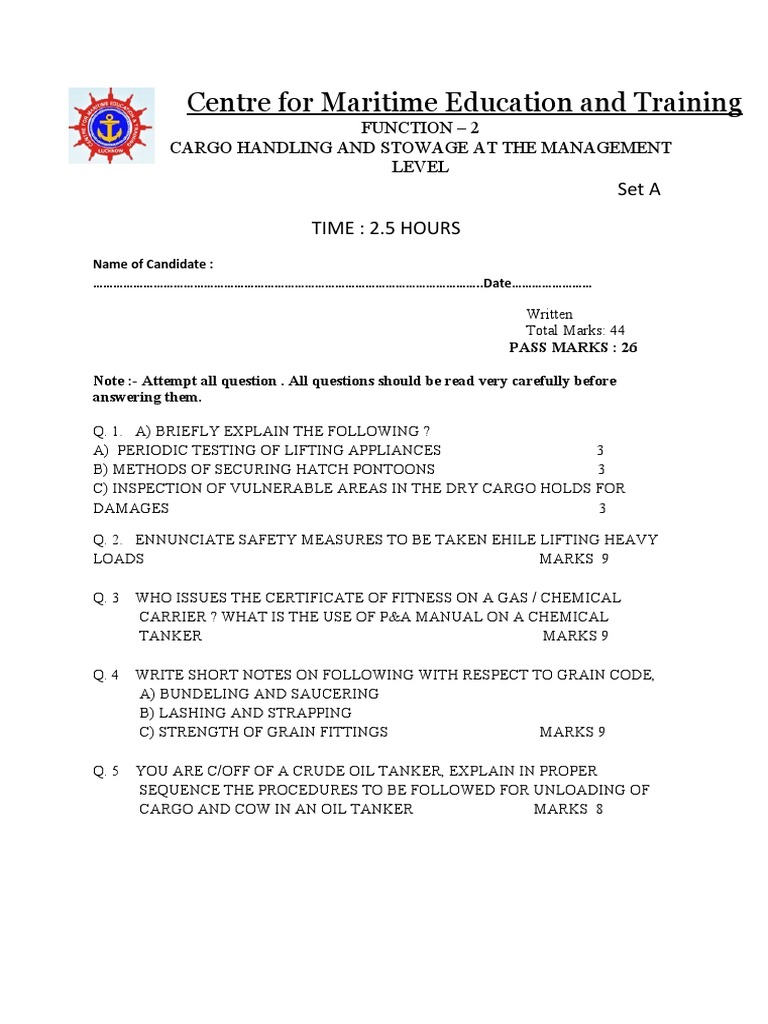 Maritime Cargo Management Exam | PDF | Oil Tanker | Cargo