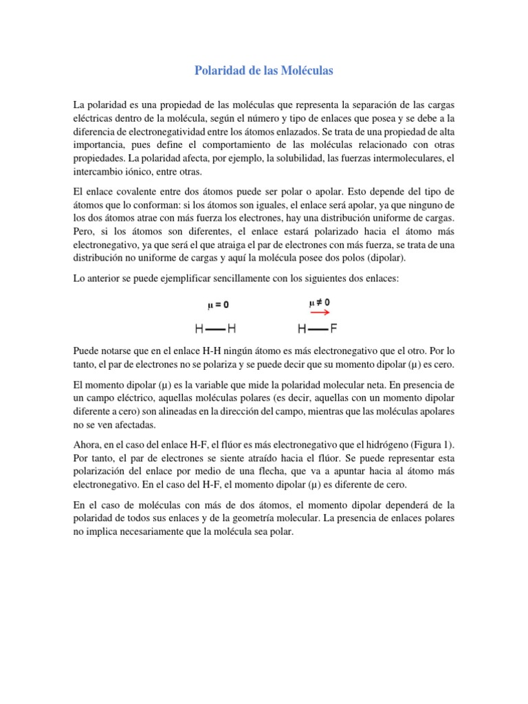 Polaridad de Las Moléculas | PDF | Polaridad química | Enlace covalente