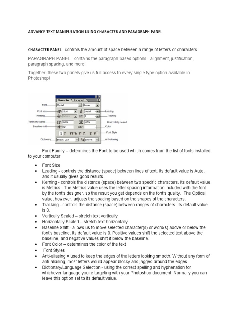 Character And Paragraph Panel Pdf Typefaces Paragraph