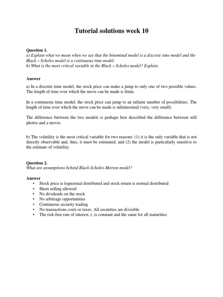 Tutorial Solutions Week 10 | PDF | Black–Scholes Model | Derivative ...