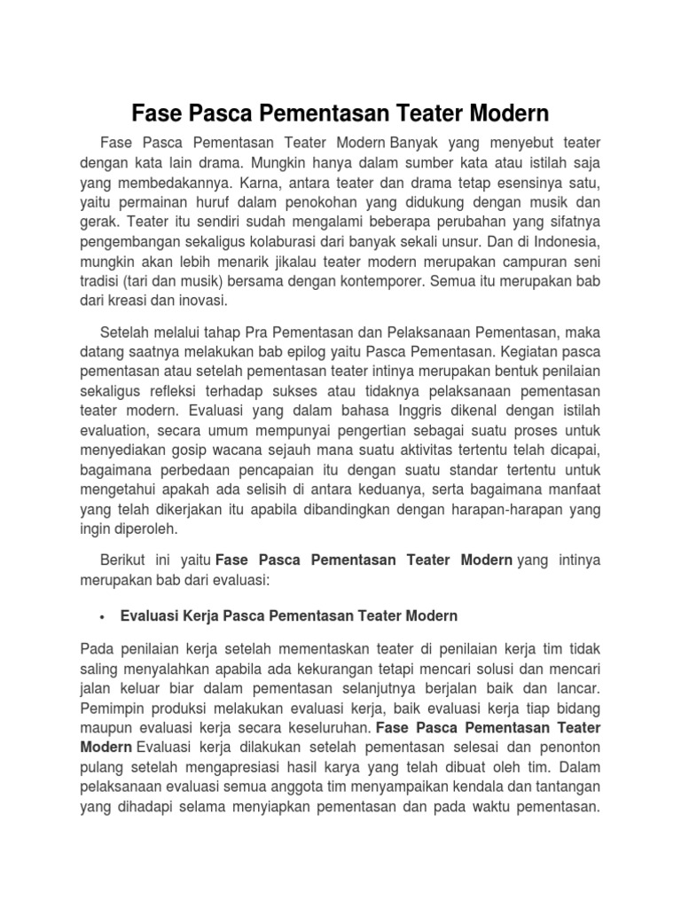 Materi Pasca Pementasan Teater Modern | PDF
