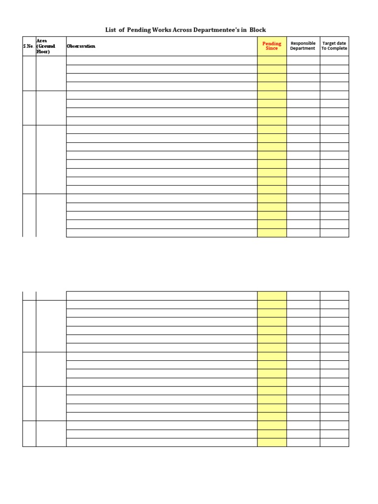 List of Pending Works Across Departmentee's in Block | PDF