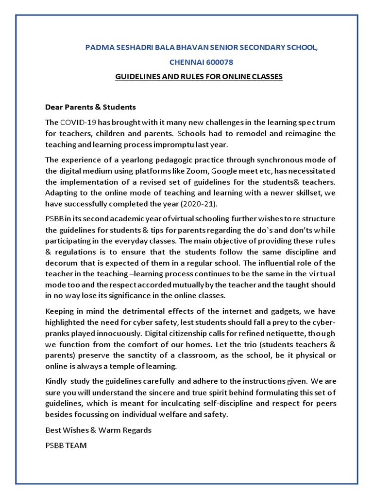 Guidelines and Rules For Online Classes | PDF | Teachers | Educational ...