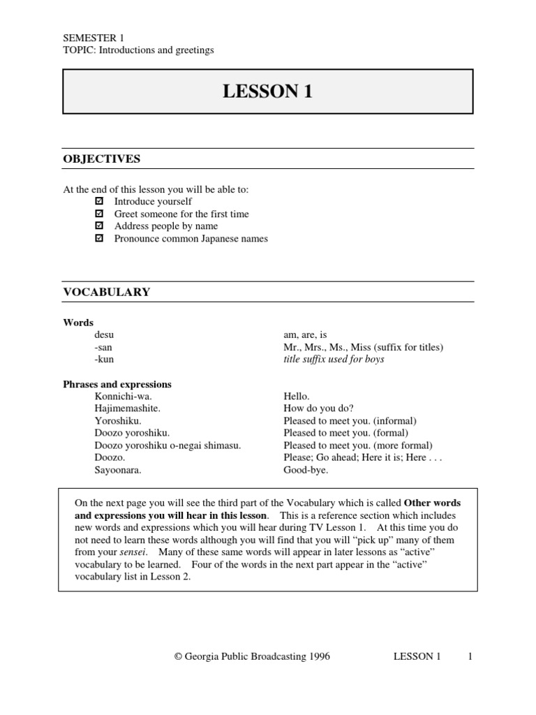 Japanese Lesson 1 | Japanese Language | English Language