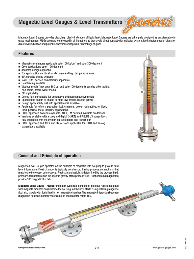Magnetic Level Gauges Level Transmitters | PDF | Valve | Sheet Metal