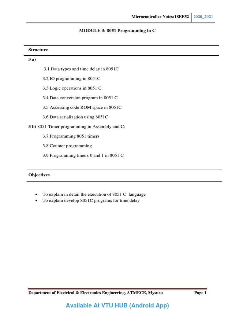 MODULE 3: 8051 Programming in C: Microcontroller Notes:18EE52 ...